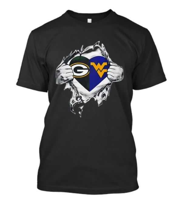 Green Bay Packers West Virginia Mountaineers Heart Rip T-Shirt