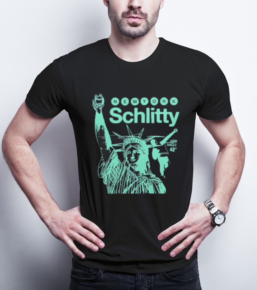 New York Schlitty Statue Liberty ARM Angle New York Baseball T-Shirt