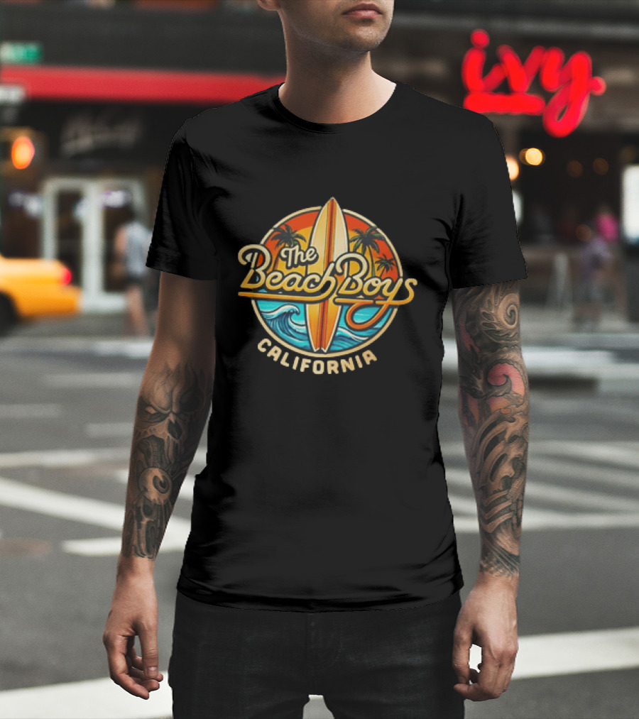 The Beach Boys California Surfboard Palm Trees Ocean Wave T-Shirt