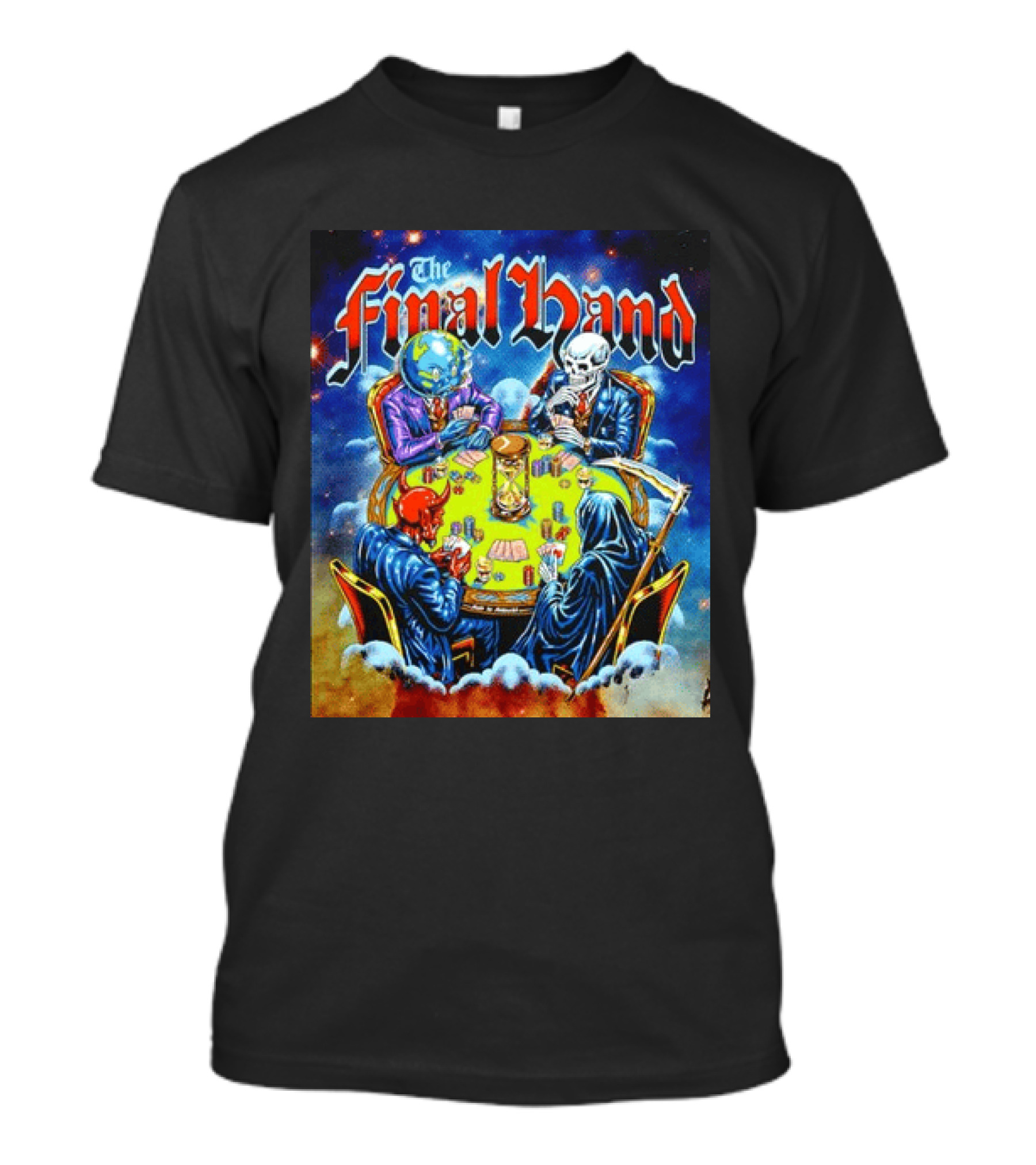 The Final Hand Poker Game Skeleton Grim Reaper Skull Players Atmosphere T-Shirt