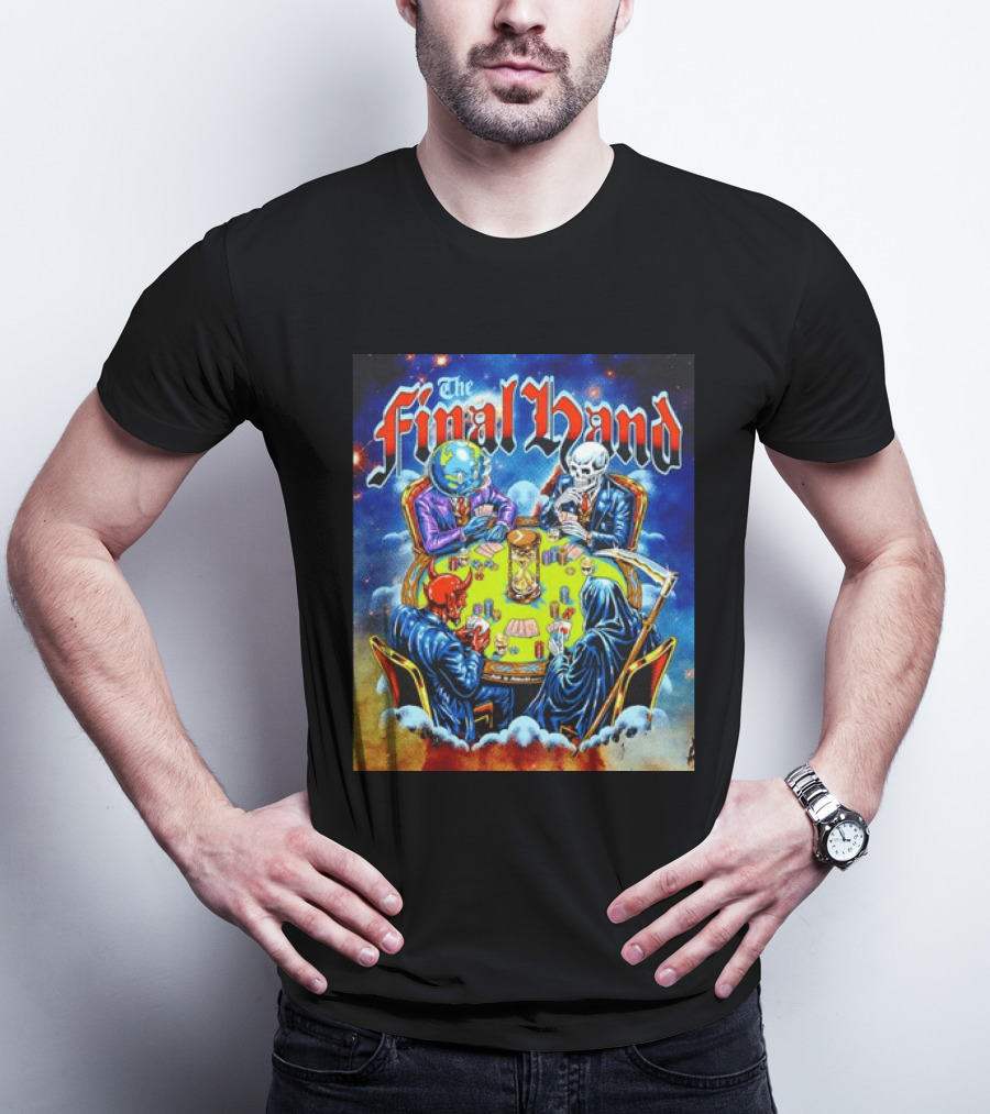 The Final Hand Poker Game Skeleton Grim Reaper Skull Players Atmosphere T-Shirt