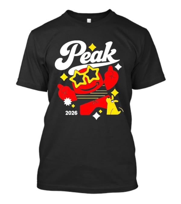 Peak 2026 Red Character With Star Glasses And Yellow Dog T-Shirt