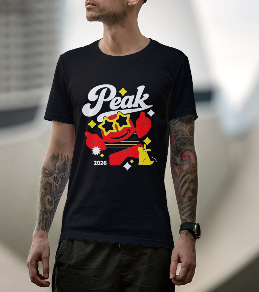 Peak 2026 Red Character With Star Glasses And Yellow Dog T-Shirt
