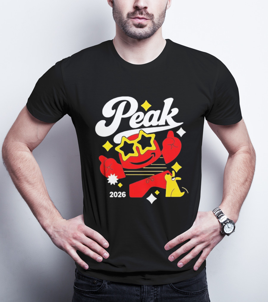 Peak 2026 Red Character With Star Glasses And Yellow Dog T-Shirt