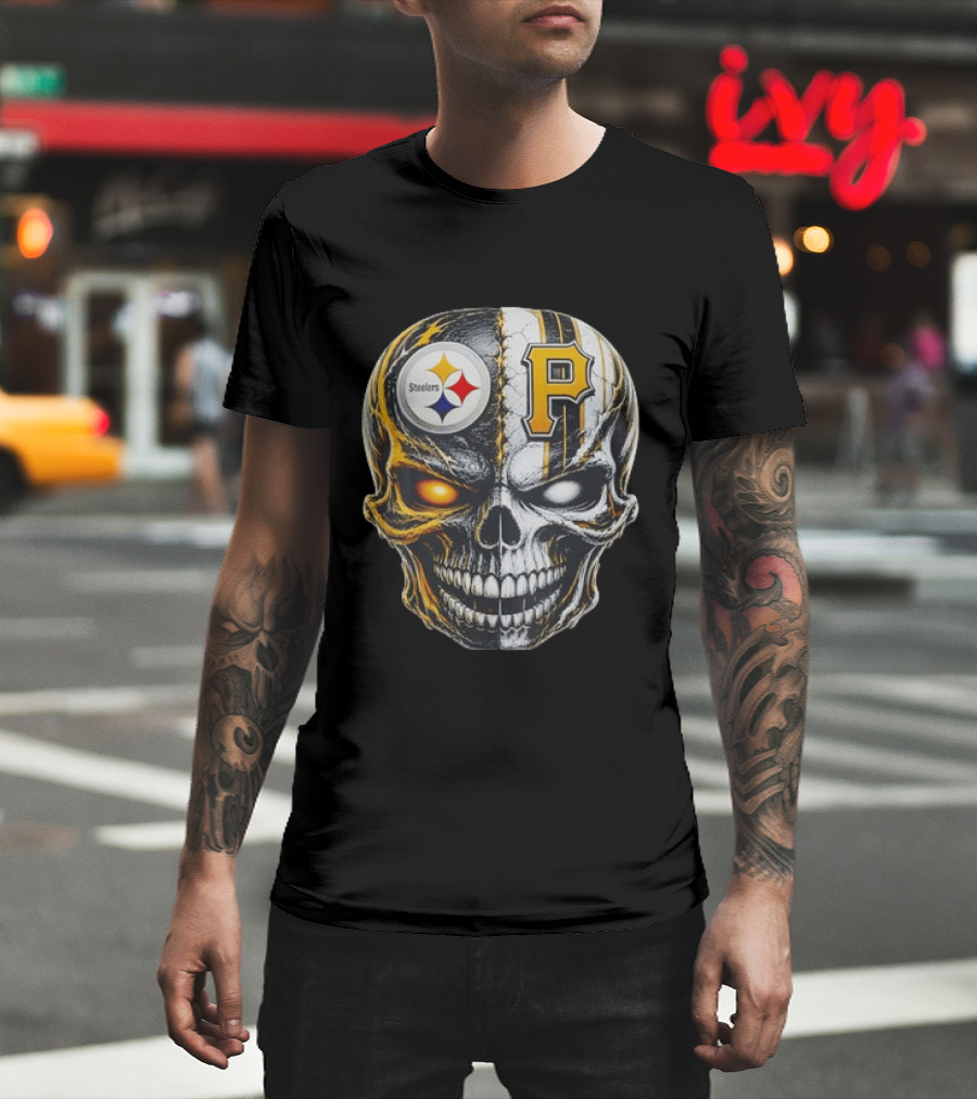 Pittsburgh Pride Skull Steelers Pirates Sports Fusion T-Shirt