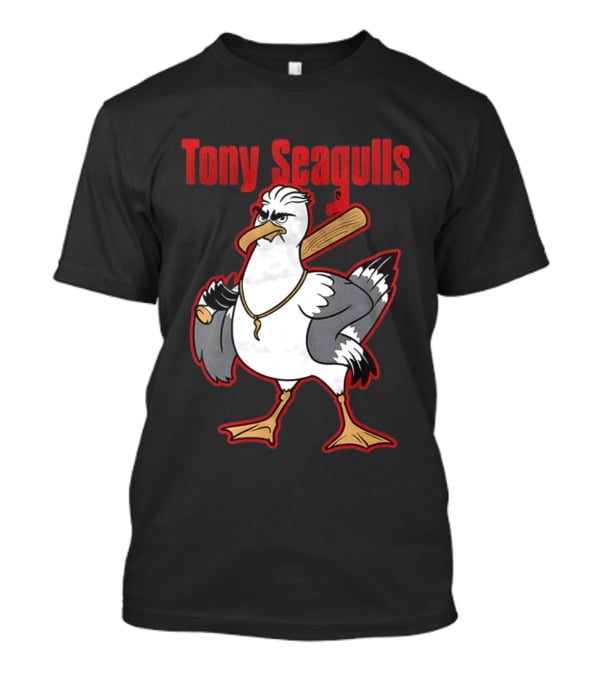 Tony Seagulls Baseball Cartoon Character With Bat T-Shirt