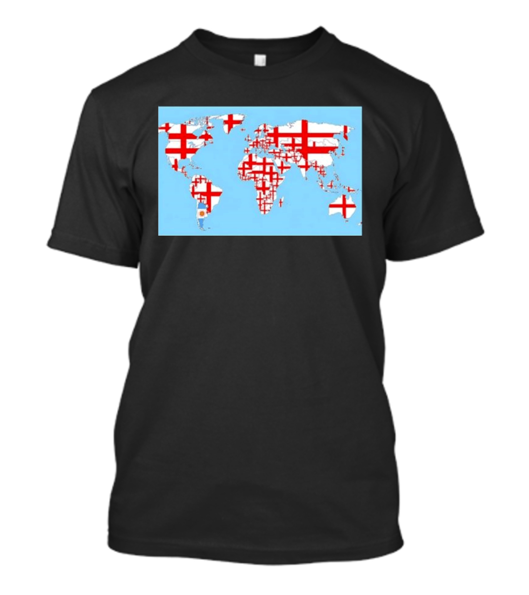 World Map With England Cross And Argentina Flag T-Shirt
