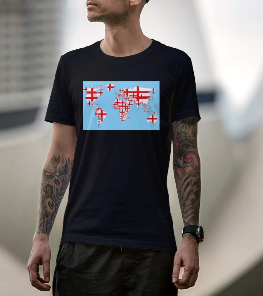 World Map With England Cross And Argentina Flag T-Shirt