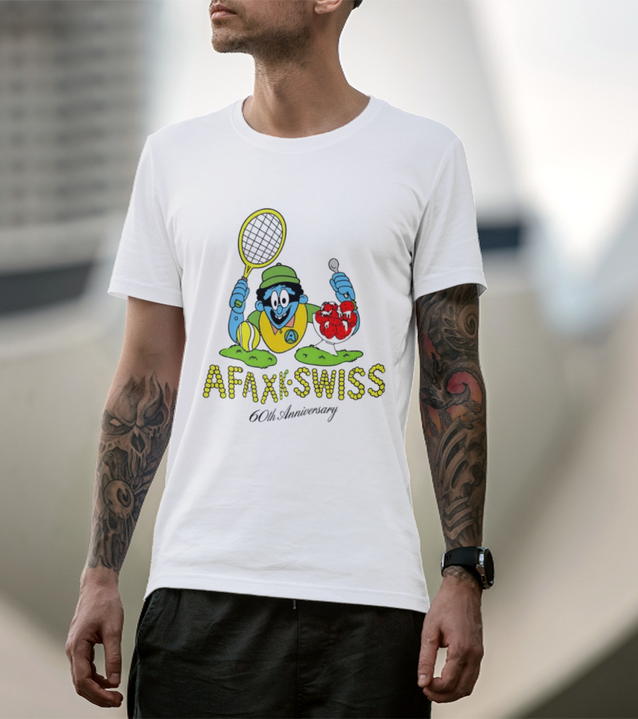 AFAXK Swiss 60th Anniversary Tennis Racket And Strawberry Ice Cream Celebration T-Shirt