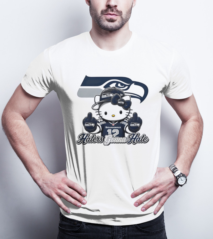 Hello Kitty Seattle Seahawks Haters Gonna Hate Middle Finger 12 T-Shirt