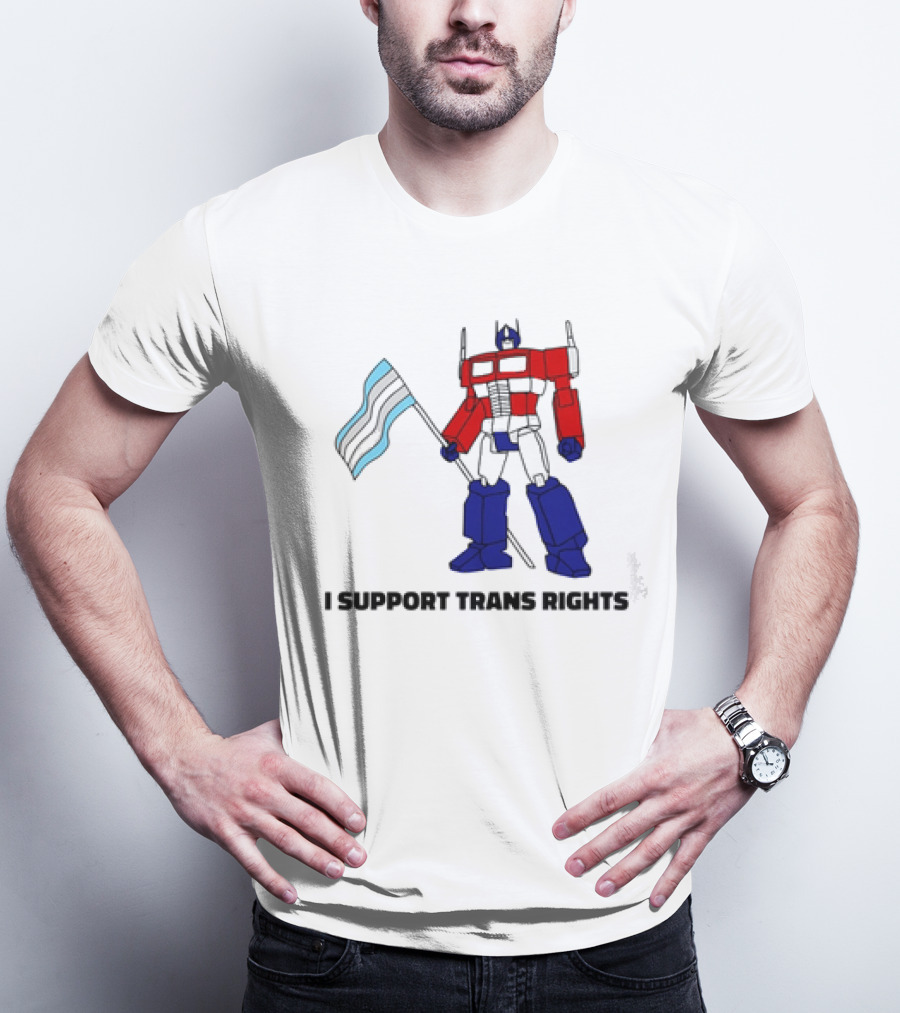 I Support Trans Rights Robot With Flag T-Shirt