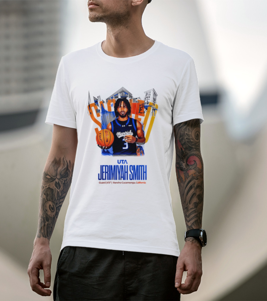UTA Mavericks Jerimiyah Smith No 3 Basketball Player T-Shirt