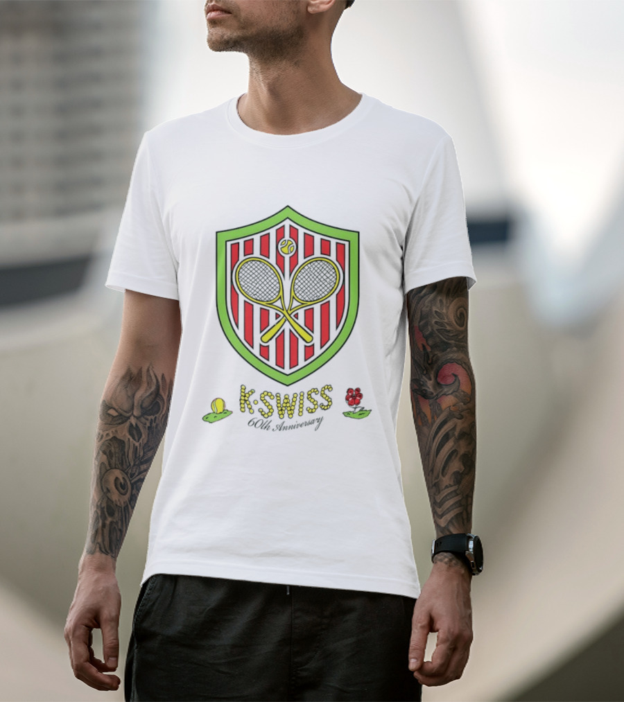K Swiss 60th Anniversary Tennis Racquets Shield Retro Sports T-Shirt