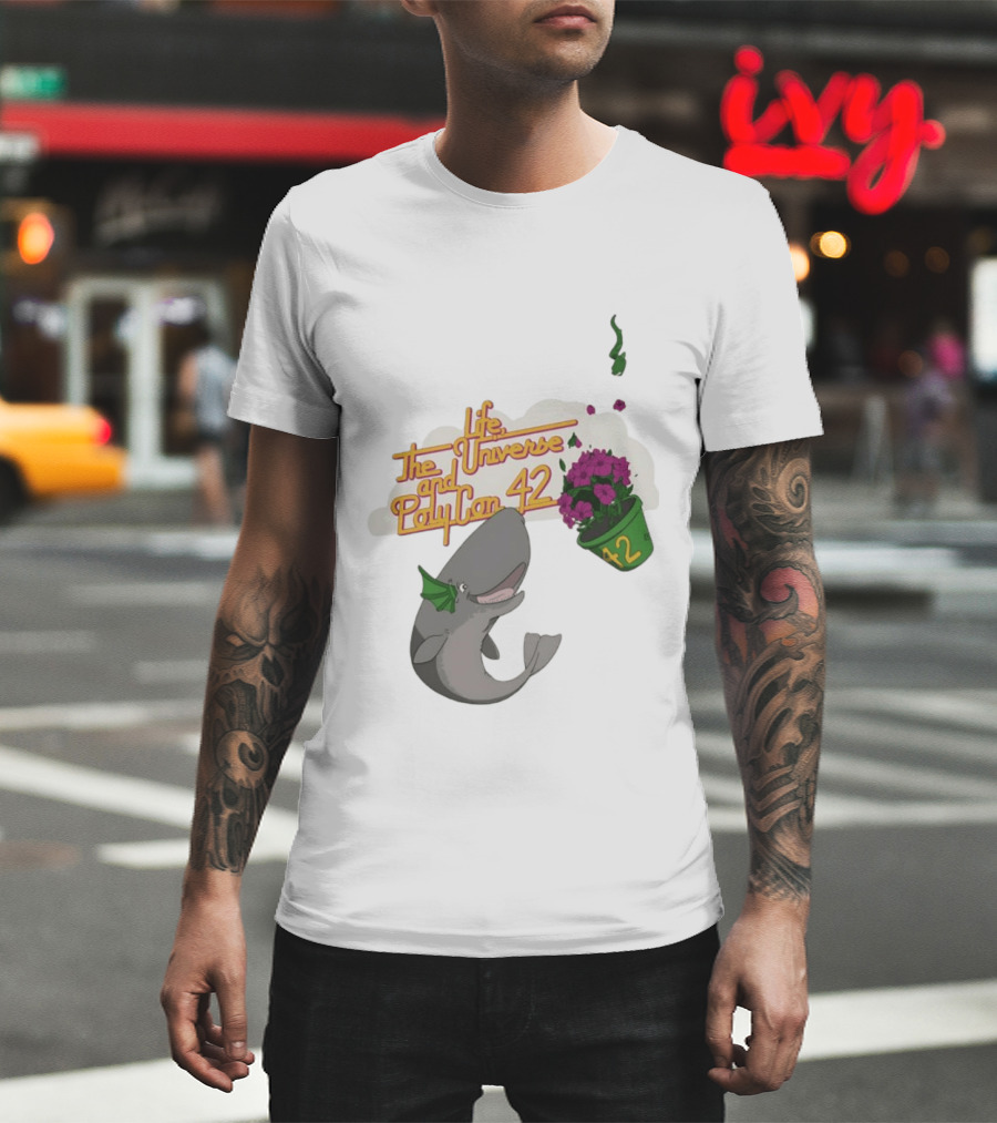 Life The Universe And Poly Con 42 Whale And Flowerpot T-Shirt