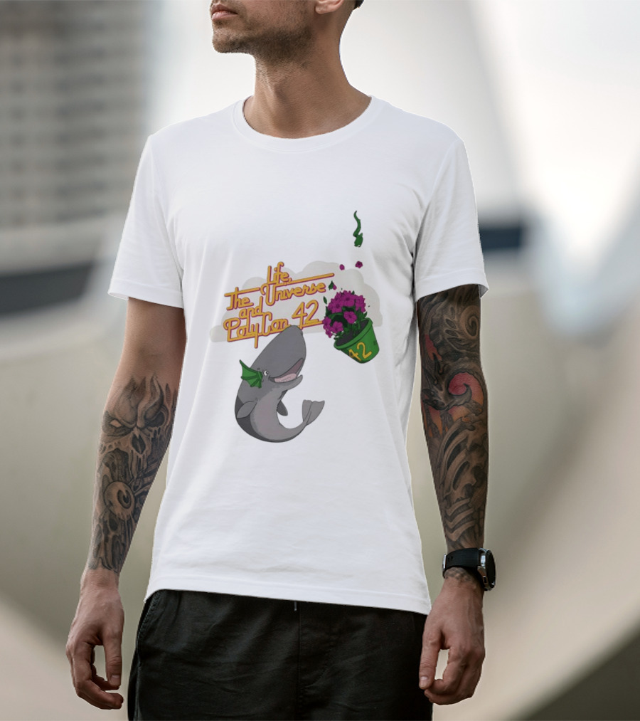 Life The Universe And Poly Con 42 Whale And Flowerpot T-Shirt