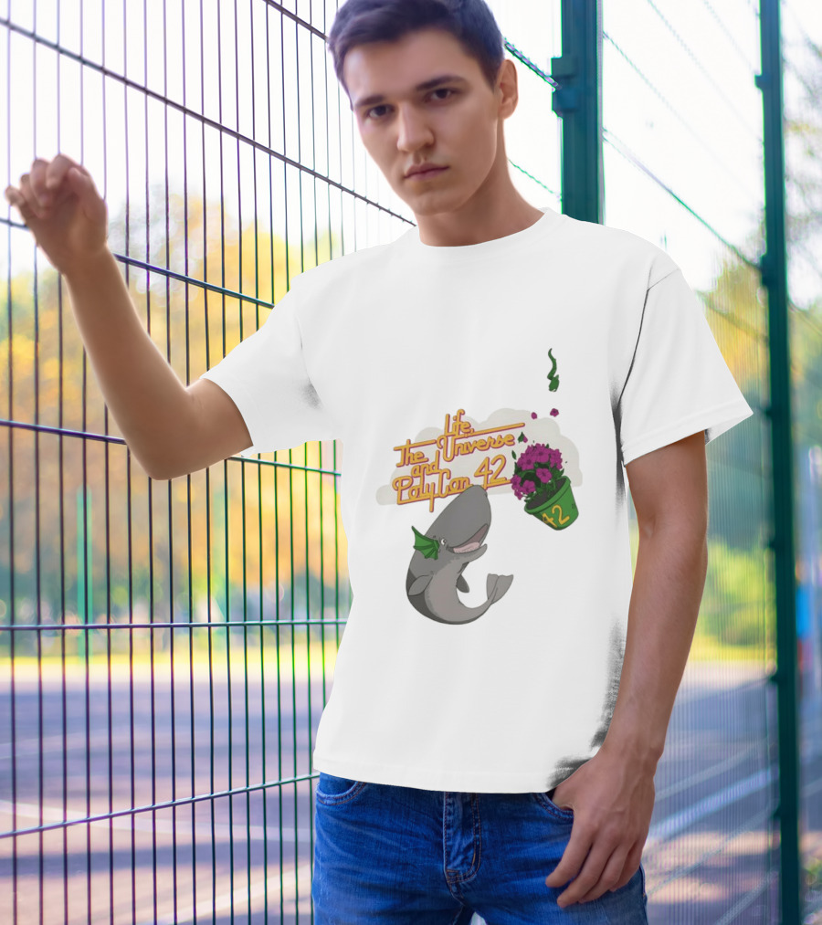 Life The Universe And Poly Con 42 Whale And Flowerpot T-Shirt