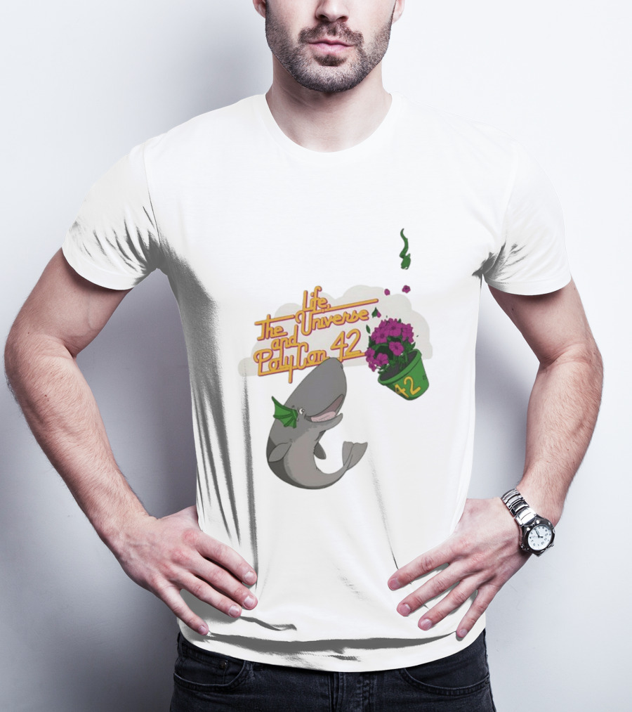 Life The Universe And Poly Con 42 Whale And Flowerpot T-Shirt