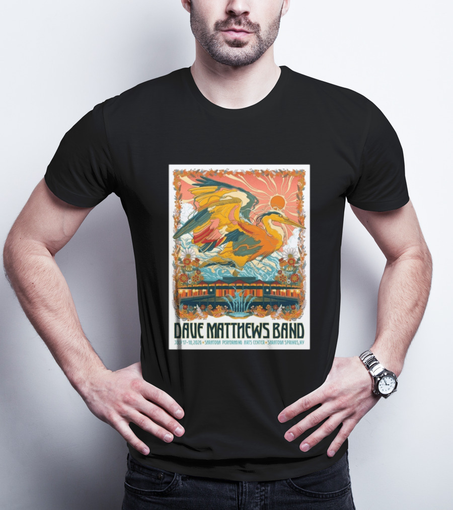 Dave Matthews Band July 17 18 2026 Saratoga Performing Arts Center Heron Art Saratoga Springs NY T-Shirt