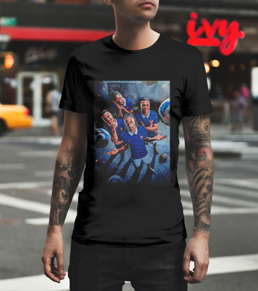 France National Team Players Collage Blue Jerseys Football Stars T-Shirt