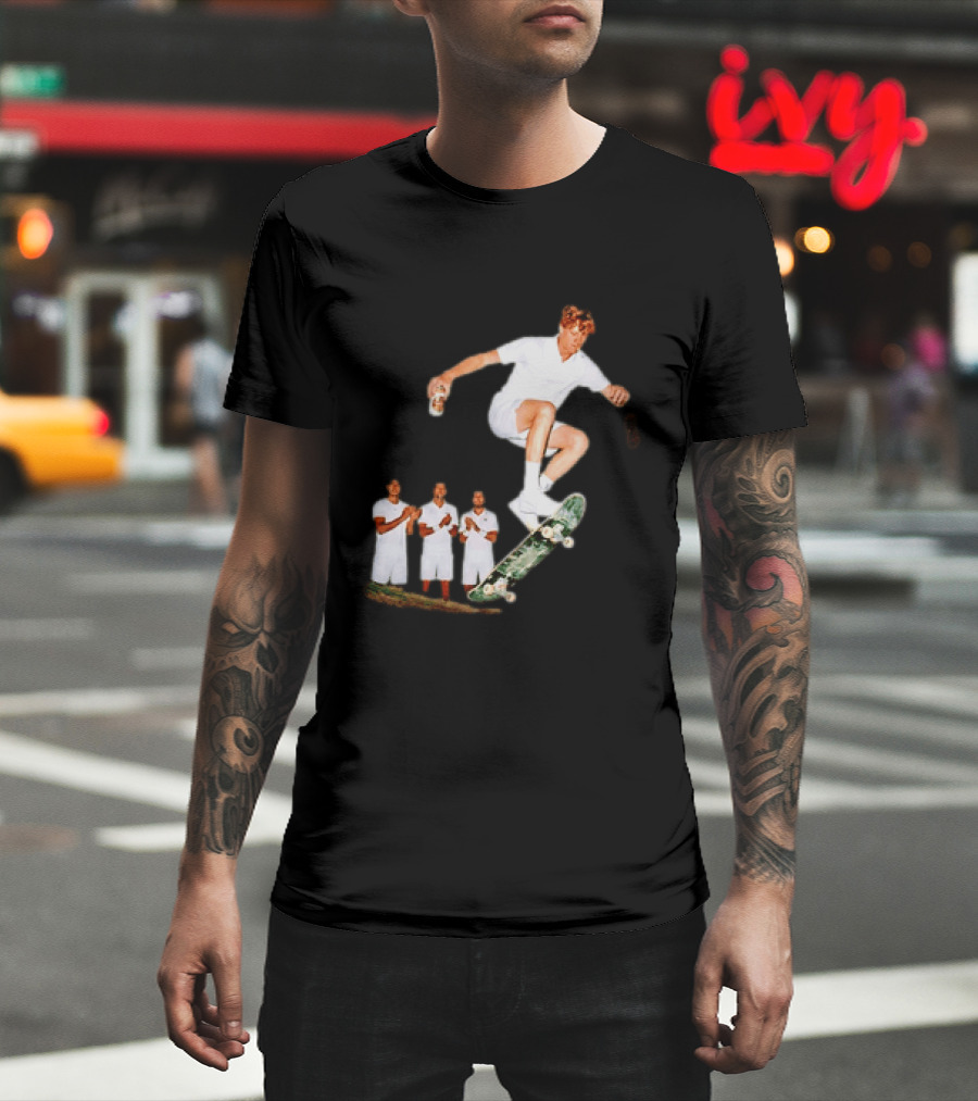 Jannik Sinner Skateboarding Wimbledon Men's Singles Italy 2026 Tennis Champion Jump T-Shirt