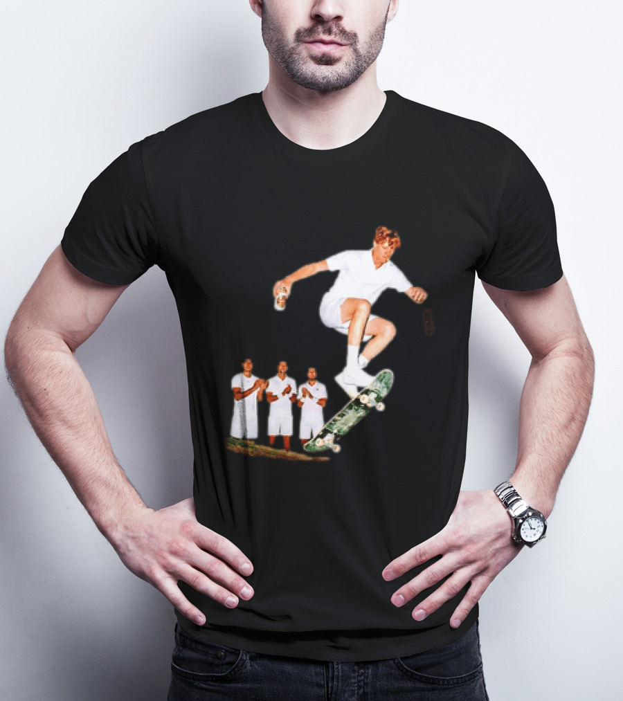 Jannik Sinner Skateboarding Wimbledon Men's Singles Italy 2026 Tennis Champion Jump T-Shirt