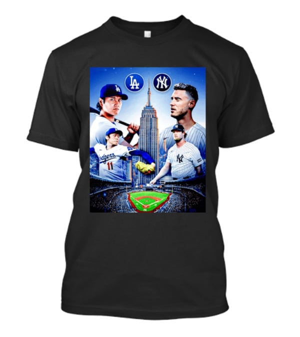 Los Angeles Dodgers Vs New York Yankees Shohei Ohtani Yoshinobu Yamamoto Baseball City Skyline T-Shirt