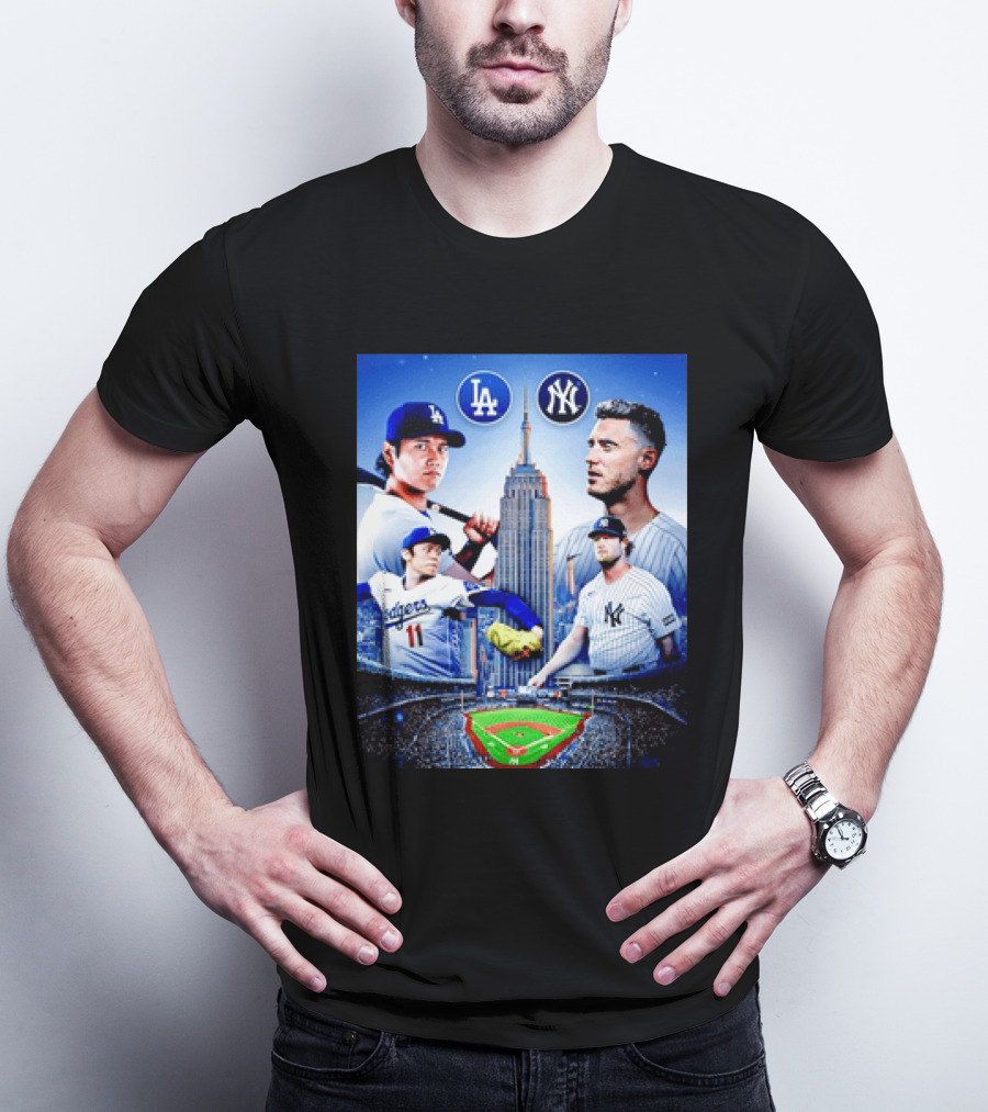 Los Angeles Dodgers Vs New York Yankees Shohei Ohtani Yoshinobu Yamamoto Baseball City Skyline T-Shirt