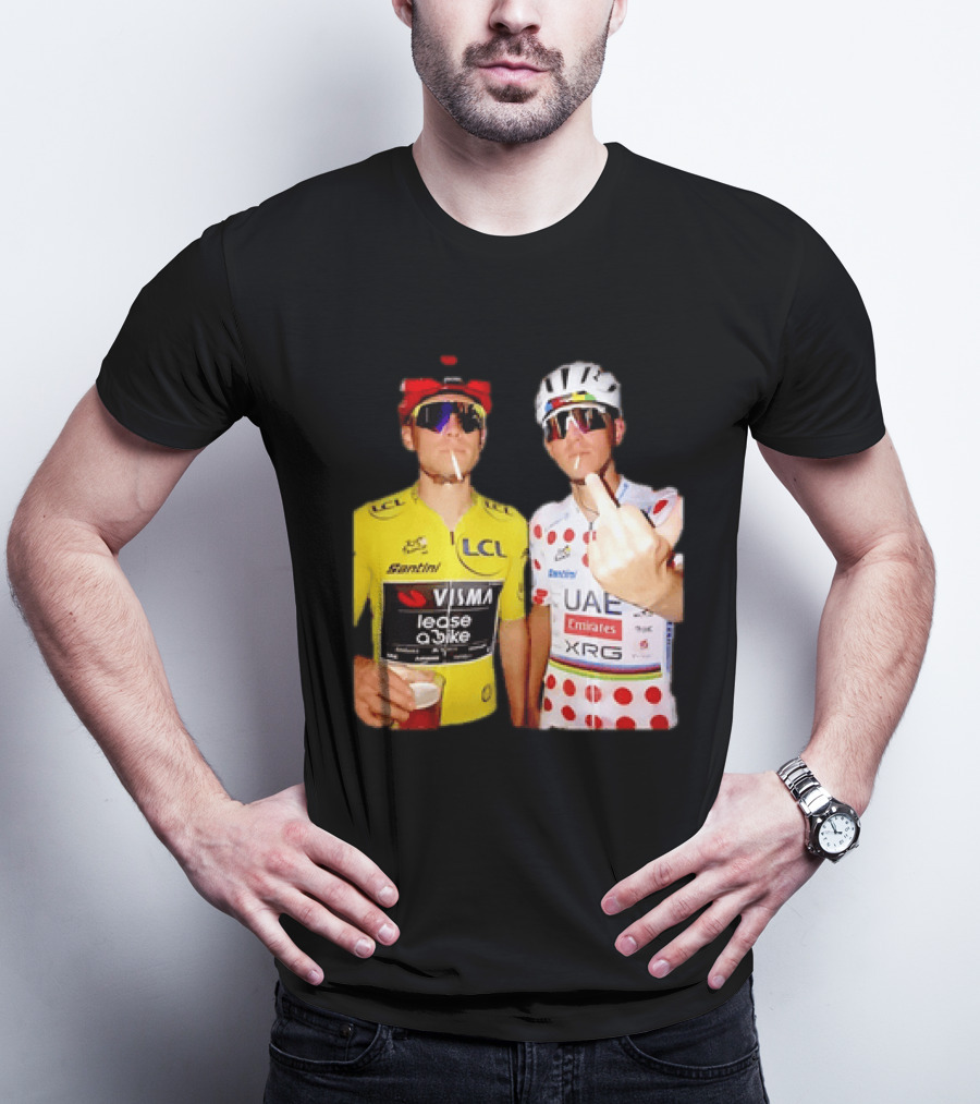 Jonas Vingegaard Tadej Pogačar 2026 Tour De France Visma UAE LCL Santini Emirates XRG Visor Beer Gesture T-Shirt