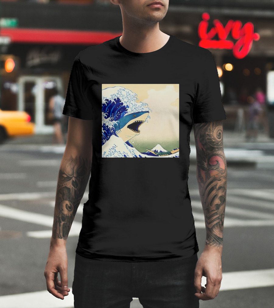 The Great Wave Off Kanagawa Sharks Fusion Art Japan Ukiyo E T-Shirt