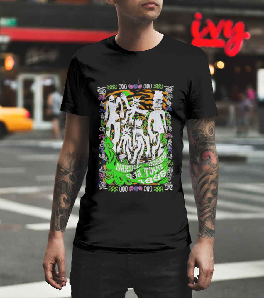 Marine Records 1996 USA Tour Alternative Rock Silhouette Art Psychedelic T-Shirt