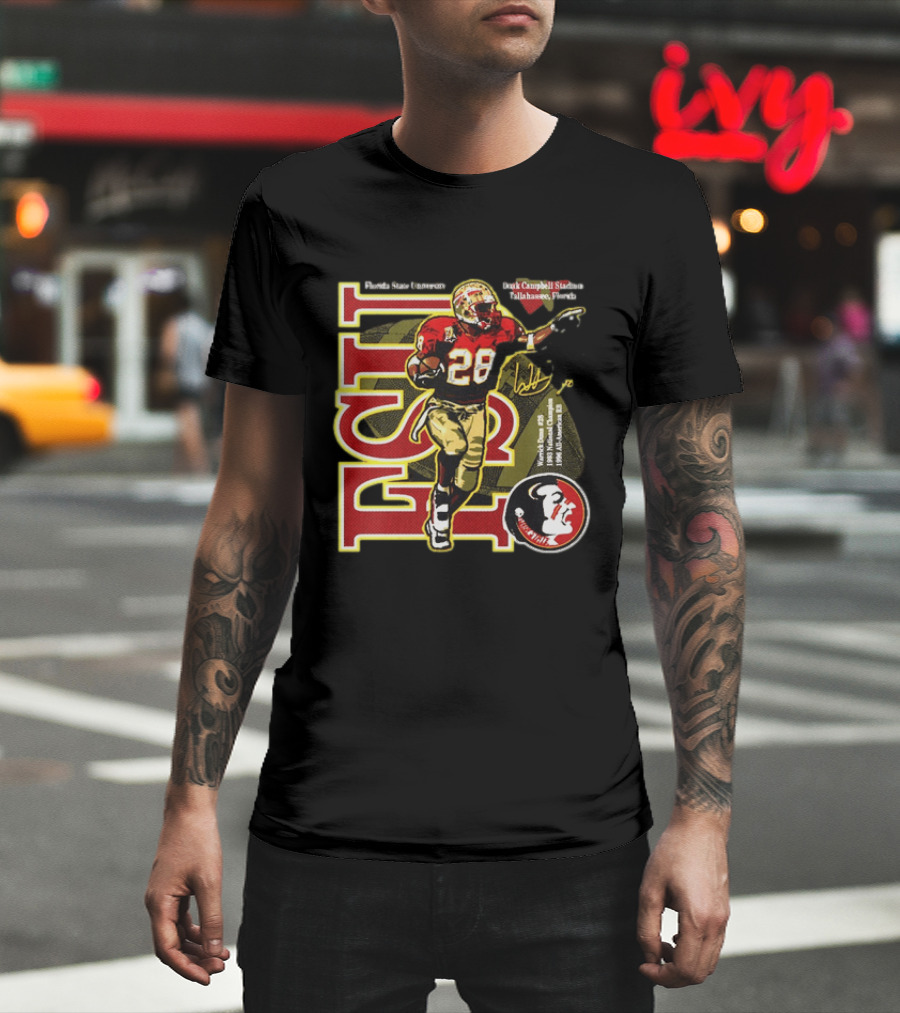 Warrick Dunn Florida State Seminoles 28 Doak Campbell Stadium Tallahassee Florida T-Shirt