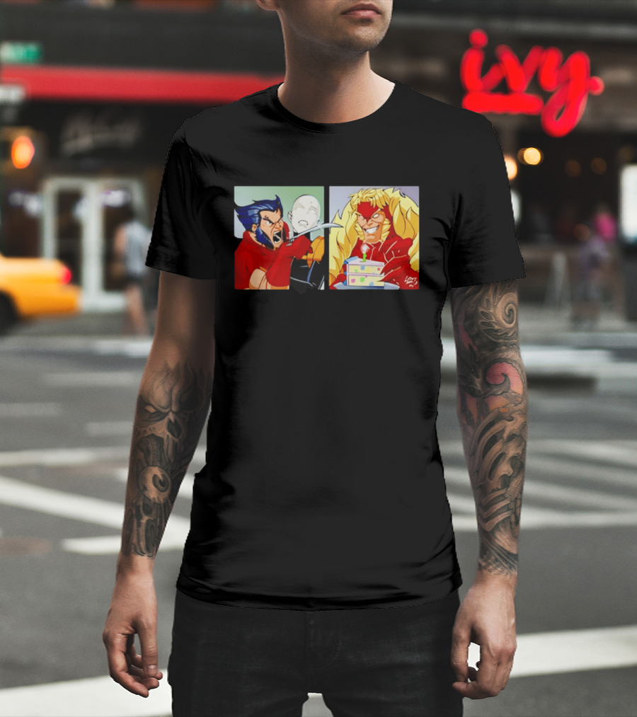 Wolverine And Morph Shouting At Sabretooth Birthday Cake Meme T-Shirt