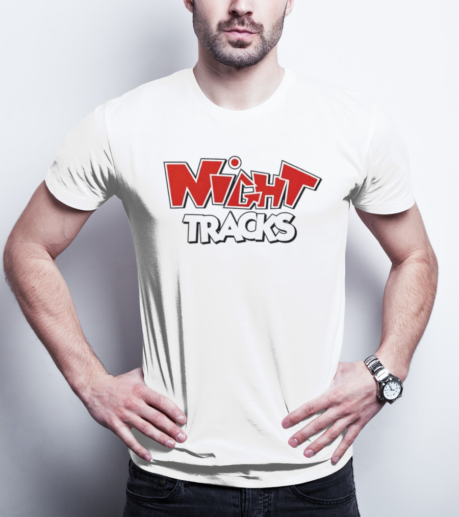 Night Tracks Retro Cartoon Style Bold Red And Black T-Shirt
