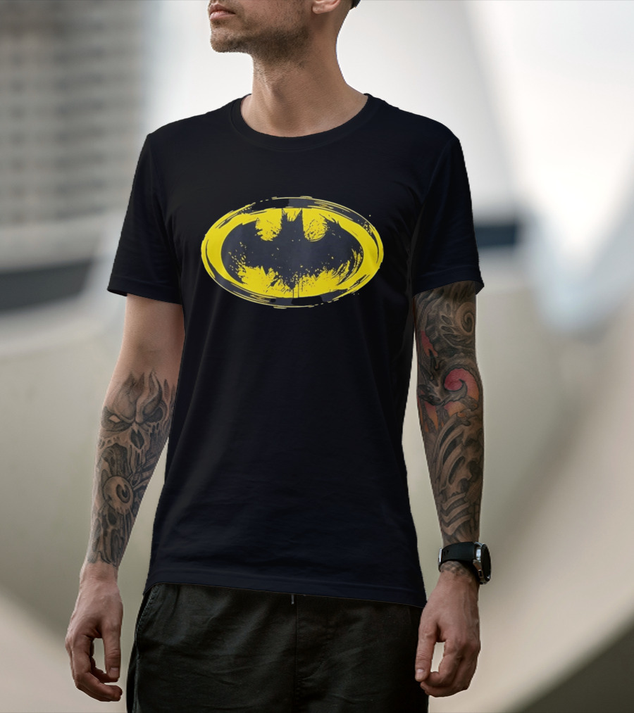 Batman Distressed Yellow Oval T-Shirt