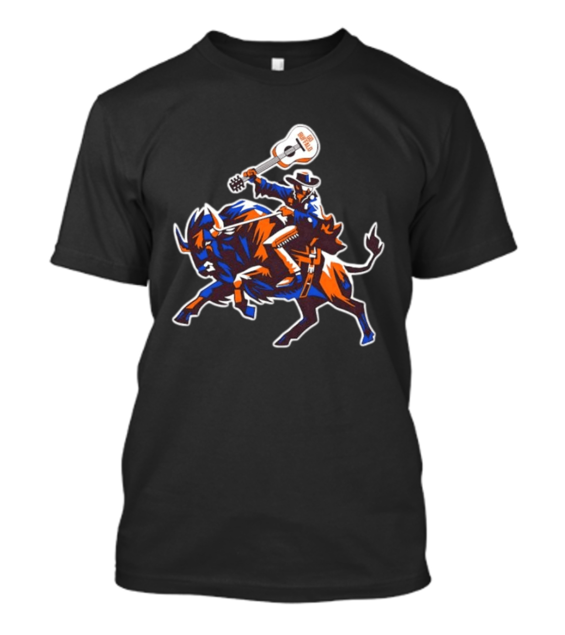 Lacrosse Go Buffalo Cowboy Riding Guitar Wielding Bull T-Shirt