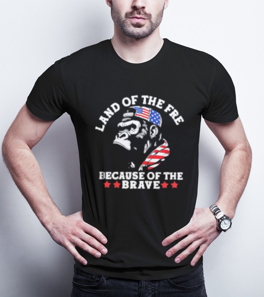 Land Of The Free Because Of The Brave Patriotic Monkey USA Flag T-Shirt