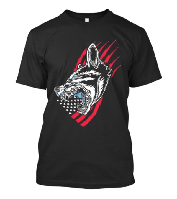 Wolf Snarling With Stars And Stripes American Flag T-Shirt