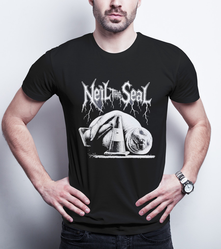Neil The Seal Heavy Metal Gothic Animal 2026 With Traffic Cone Electric Guitar T-Shirt