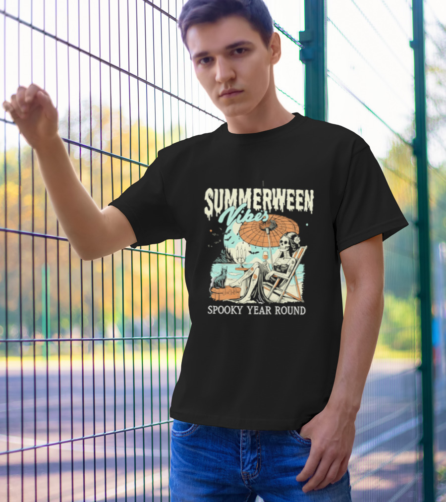 Summerween Vibes Skeleton Spooky Year Round T-Shirt