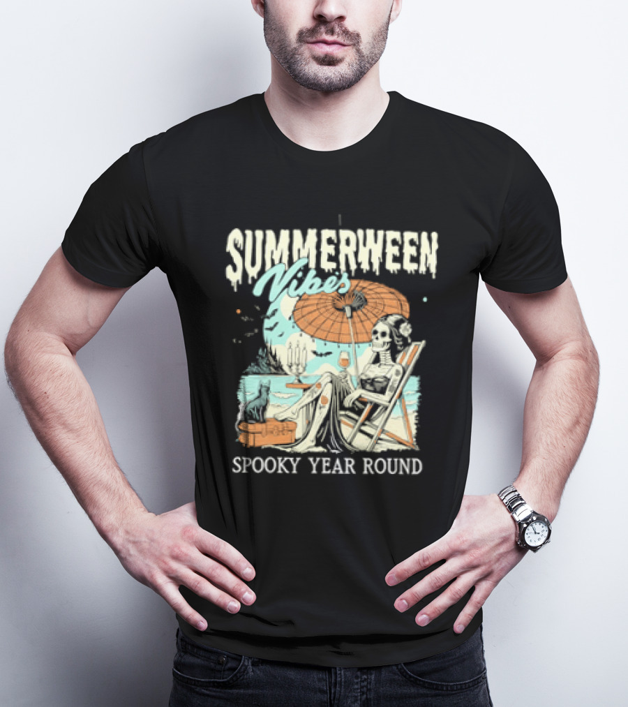Summerween Vibes Skeleton Spooky Year Round T-Shirt