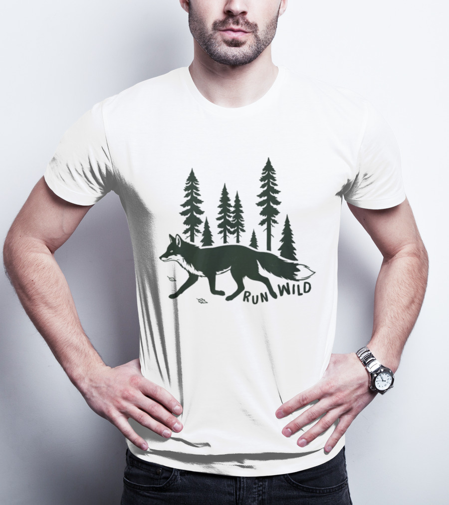 Run Wild Audubon 2026 Fundraiser Fox And Pine Trees T-Shirt