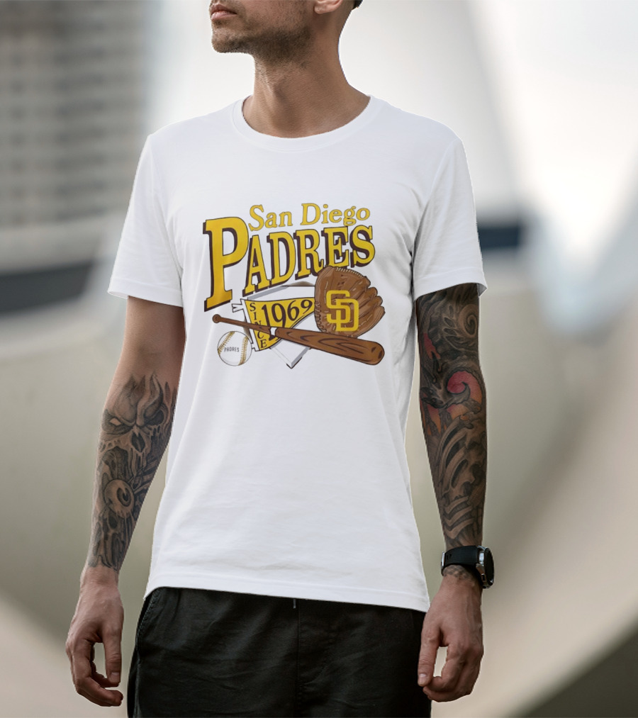 San Diego Padres Baseball Glove Bat Ball Since 1969 T-Shirt