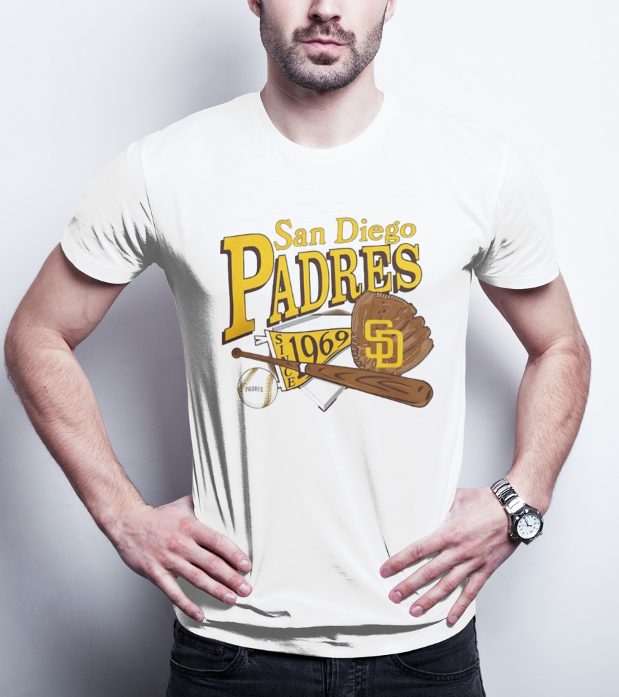 San Diego Padres Baseball Glove Bat Ball Since 1969 T-Shirt