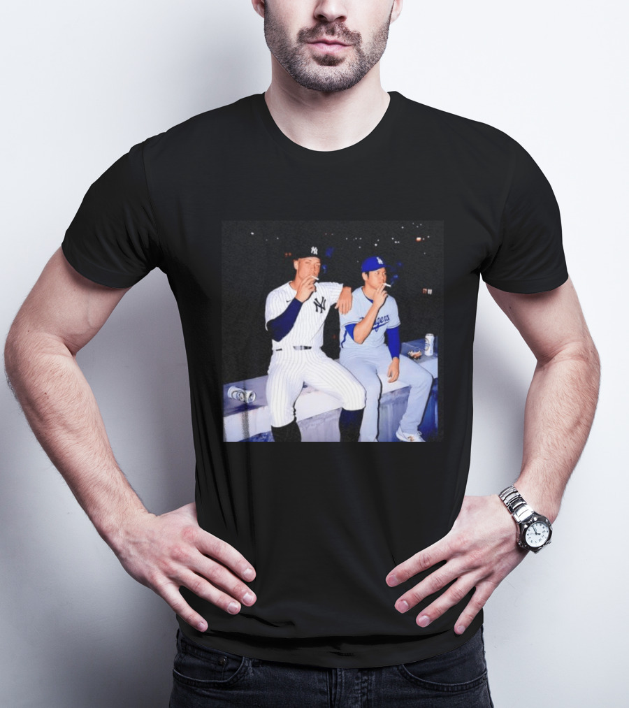 Aaron Judge New York Yankees Shohei Ohtani Los Angeles Dodgers MLB Smoking Scene T-Shirt