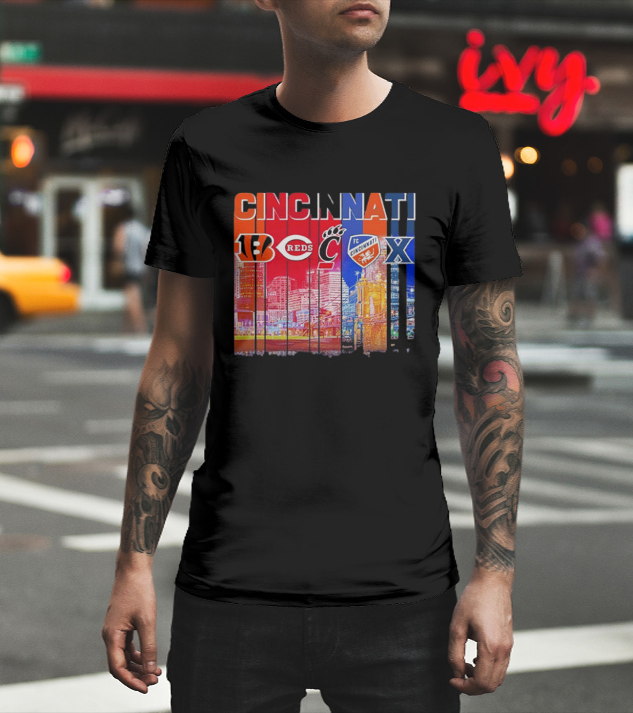 Cincinnati Bengals Reds Bearcats FC Xavier Skyline T-Shirt