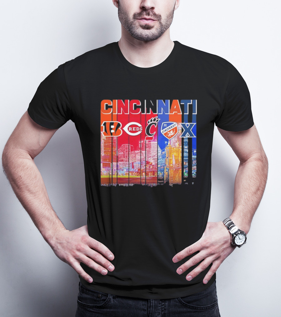 Cincinnati Bengals Reds Bearcats FC Xavier Skyline T-Shirt