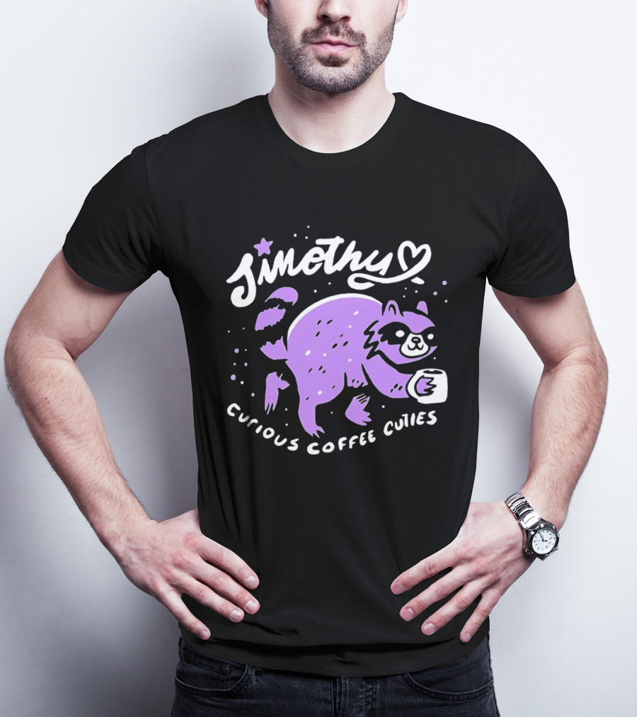 Sinothy Curious Coffee Cuties Purple Raccoon Cup T-Shirt