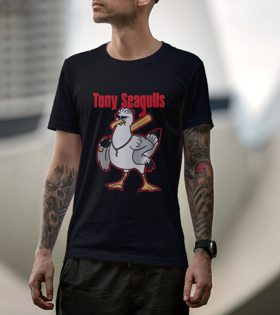Tony Seagulls Section 10 Bird Character With Baseball Bat T-Shirt