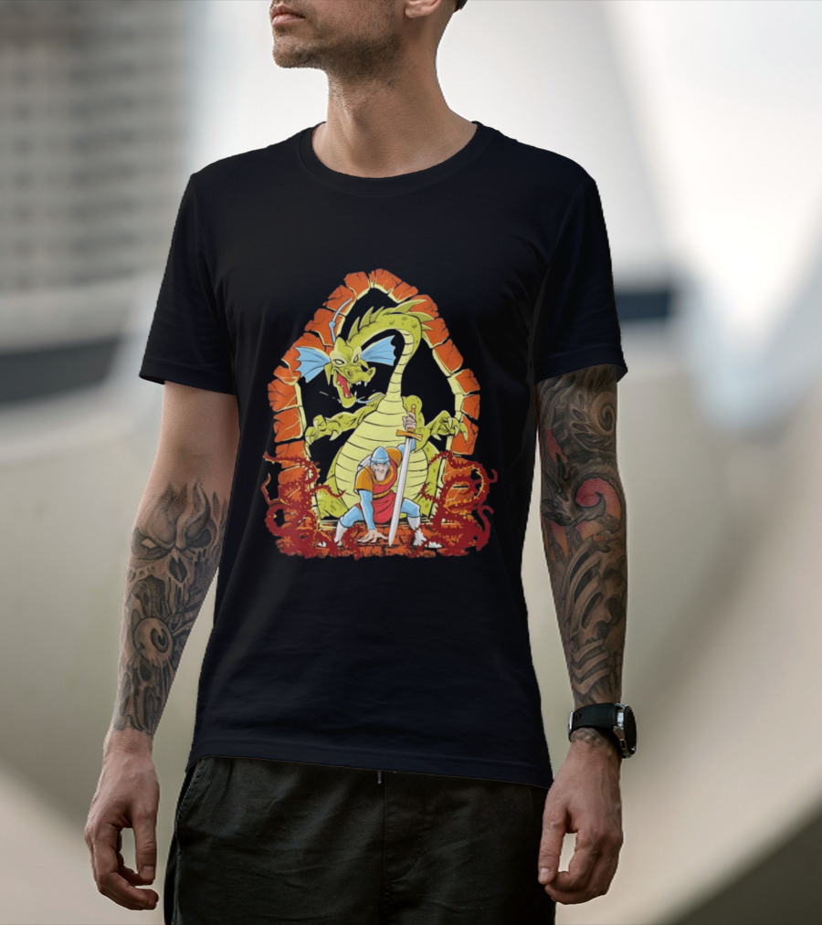 Dragons And Knights Brave Warrior Confronts Fearsome Beast In Epic Battle Scene T-Shirt