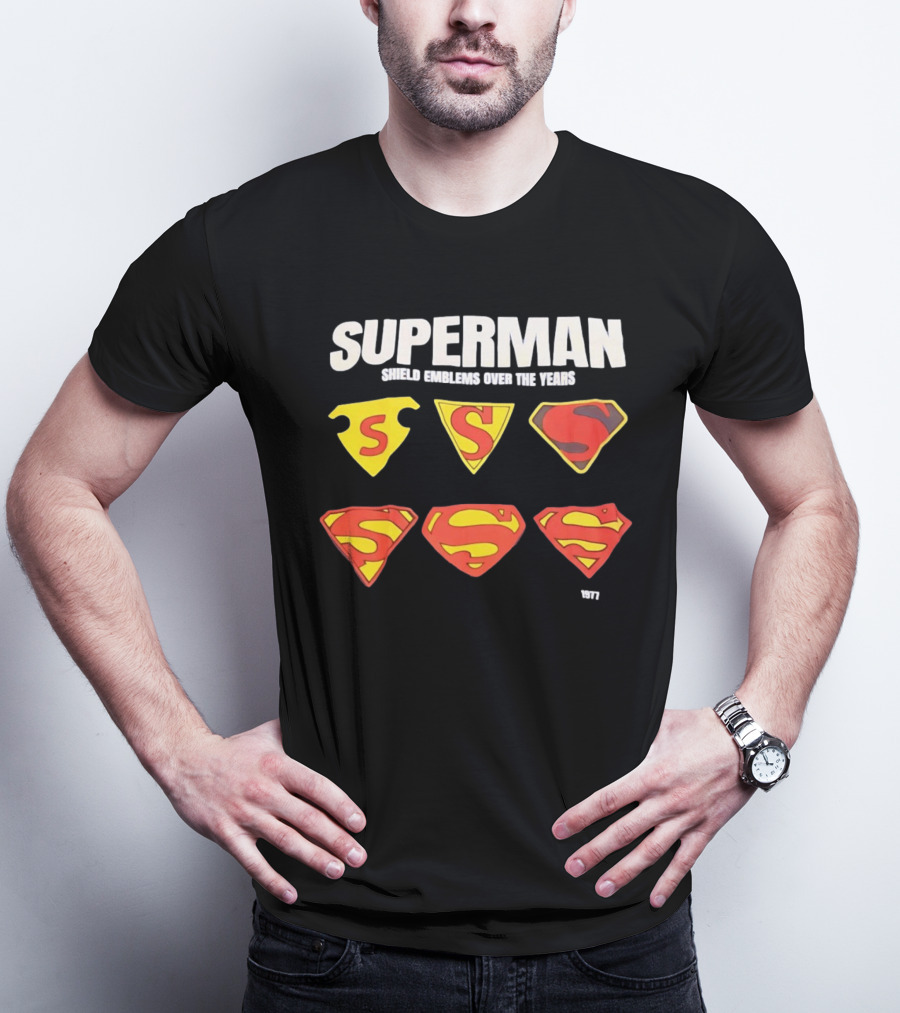 Superman Shield Emblems Over The Years Evolution 1938 To 1977 T-Shirt